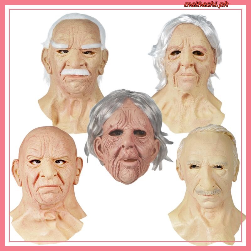 CODAdult Realistic Elderly People Latex Mask Horror Bald Man Full Head ...