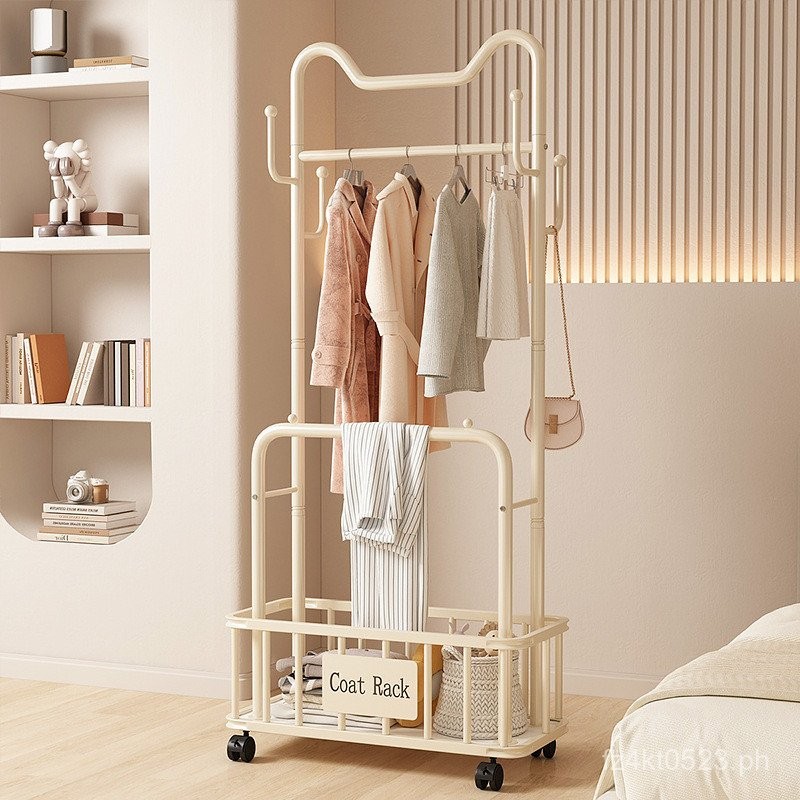 Simple Hanging Floor Bedside Household Clothes Hanger Double Rod Coat ...