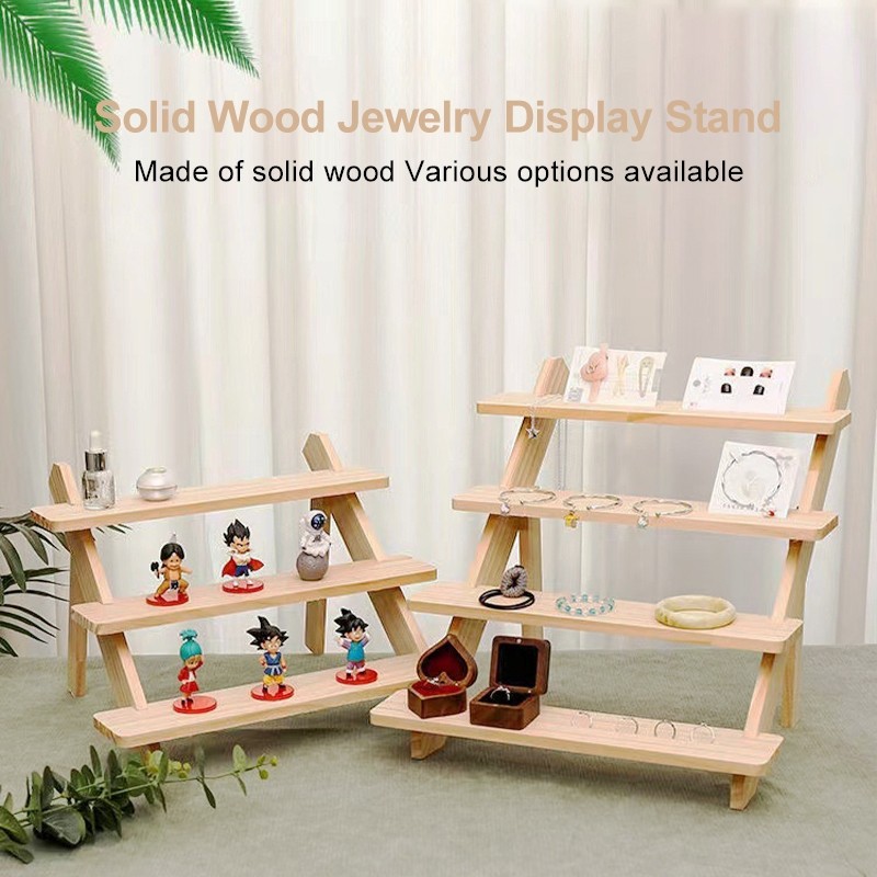 3/4 Layer Wooden Ladder Rack Jewelry Display Storage Wood Multi-layer ...