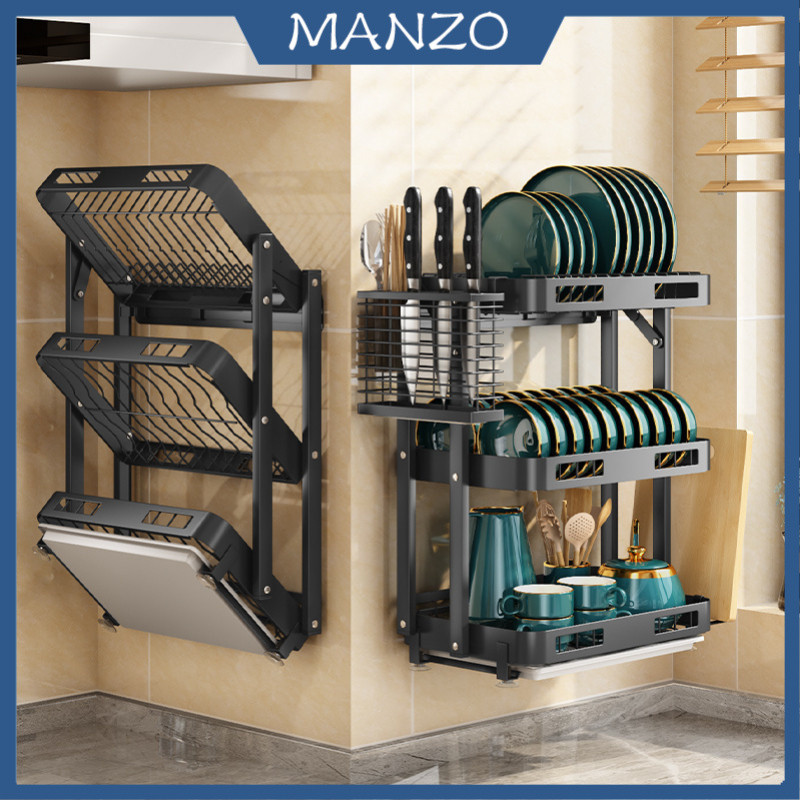 Kitchen Collapsible Dish Rack Drain Bowl Rack Wall Hanging Household ...