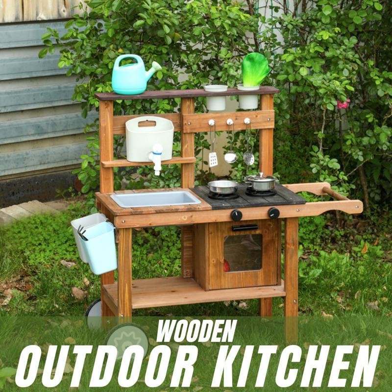 Wooden Outdoor Kitchen set Cooking set Toys Children Stainless cooking ...