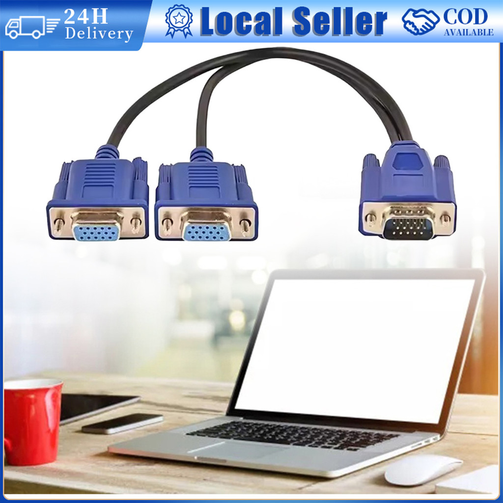 VGA Y Cable VGA Splitter 1 in 2 out 27cm Monitor 2 Way Y Cable VGA Splitter Dual Female ...