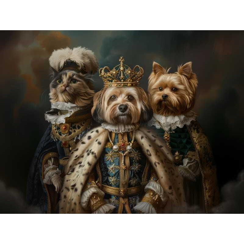 Personalised Dog Customized poster, 3 Pet Portrait Royal, Pets Portrait ...