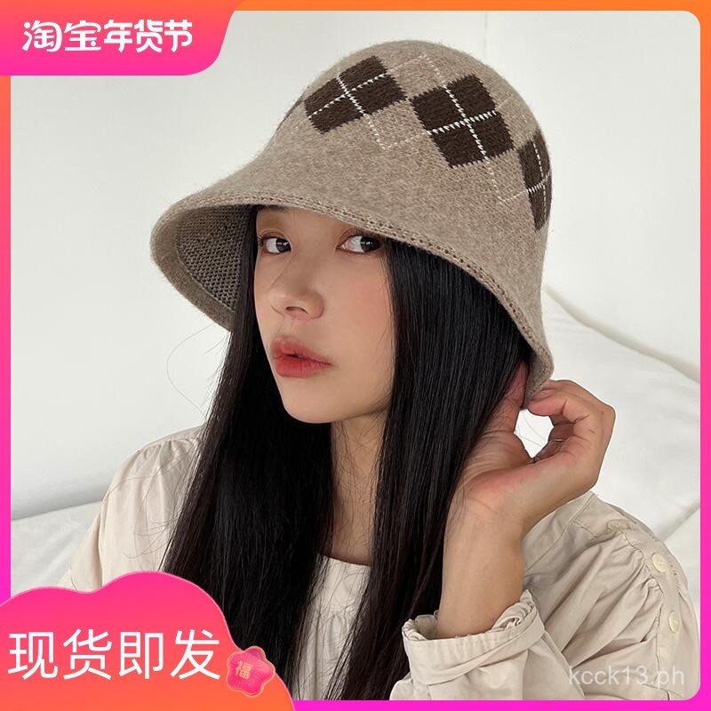 Knitted Bucket Hat Autumn Winter Warm Face Covering Wide Brim ...