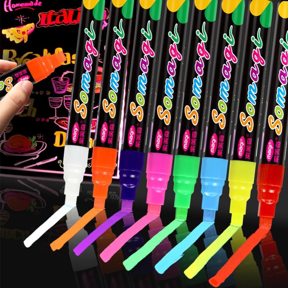 8pcs/set LED Writing Board Erasable Marker Highlighter Fluorescent ...