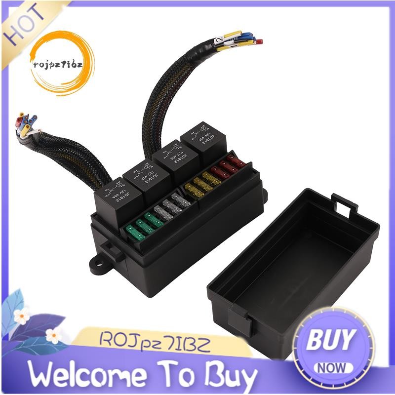 12V Car Fuse Relay Box Pre-Wired Fuse and Relay Box with 4 Relay 12 Way ...