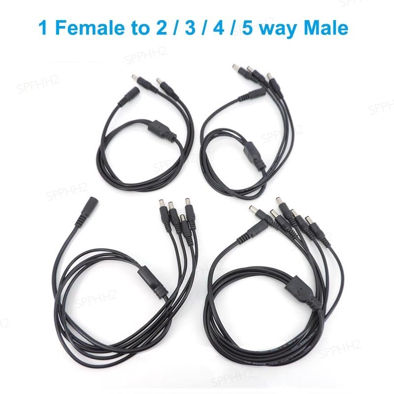 DC Power Jack 5.5x2.1mm DC Power Cable 1 Female to 2,3,4,5 way Male ...