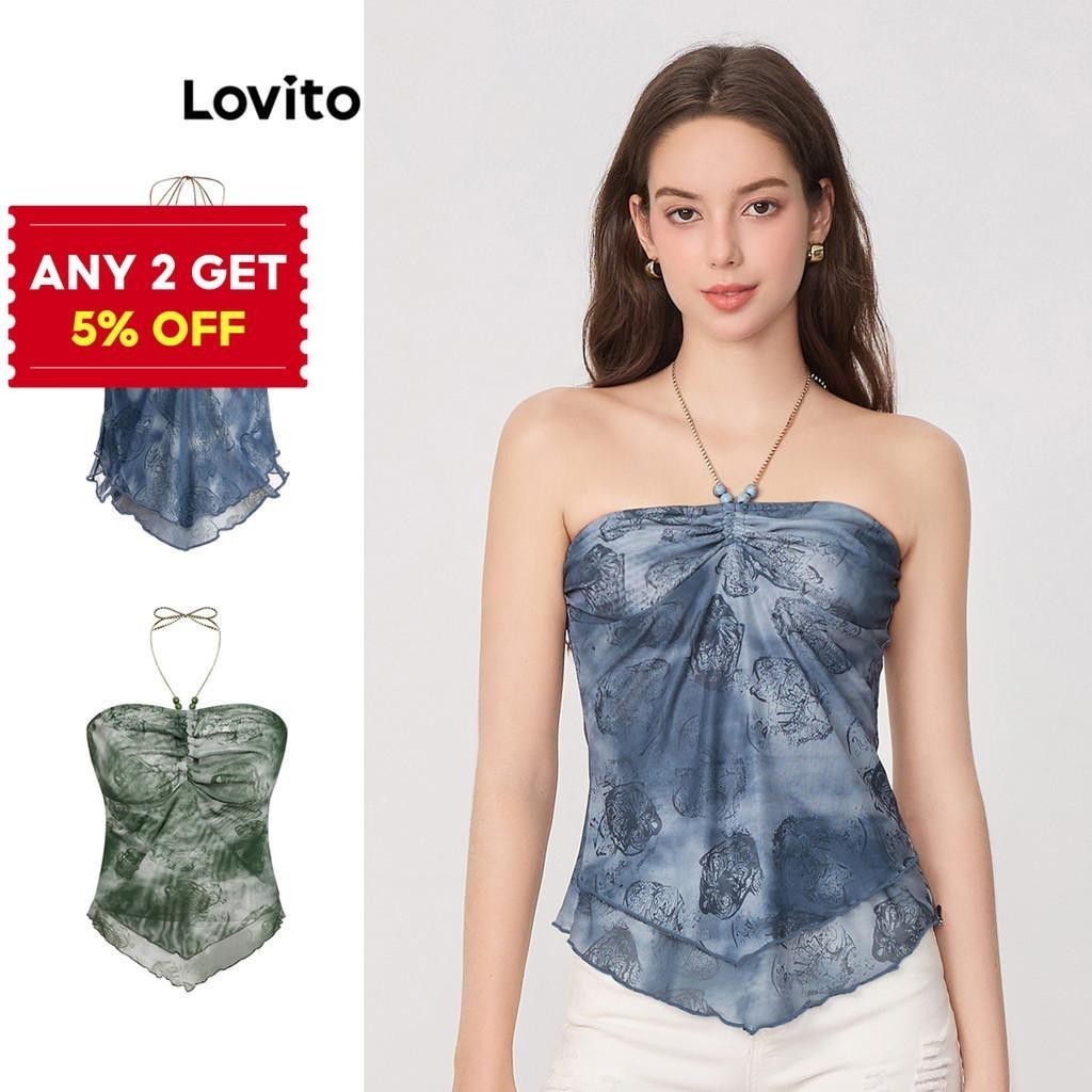 Lovito Women Boho Tank Top Paisley Pattern Beaded Double Layer Tank Top ...