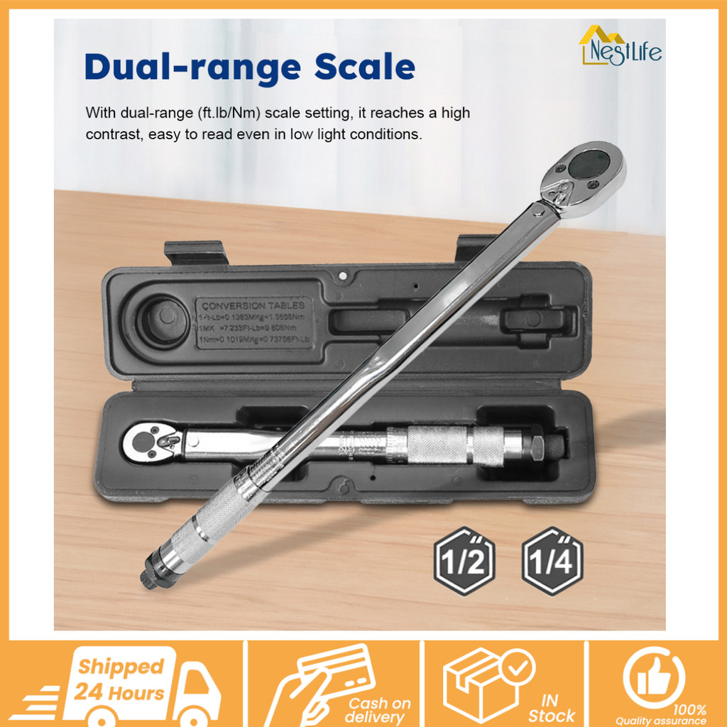 Adjustable 1/2dr Torque Wrench Drive Click Type Hand Tool 28-210 N.m ...