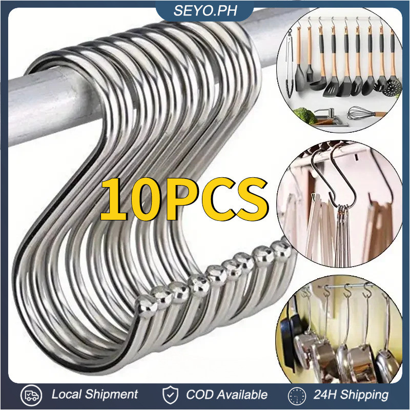 10PCS S-Shape Hook Stainless Steel Multi-function Metal Hanging Hook ...