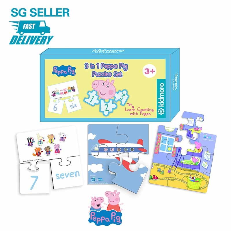 Kidmoro Peppa Pig 3-in-1 Counting Puzzle Set, Learn your Kids Counting ...