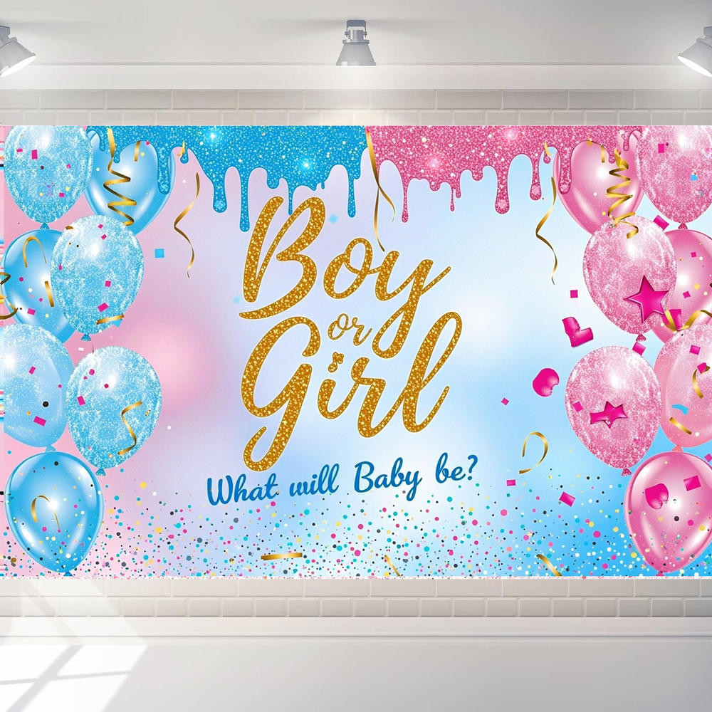 180X110cm Gender Reveal Background “Boy or Girl” Backdrop Blue Pink ...