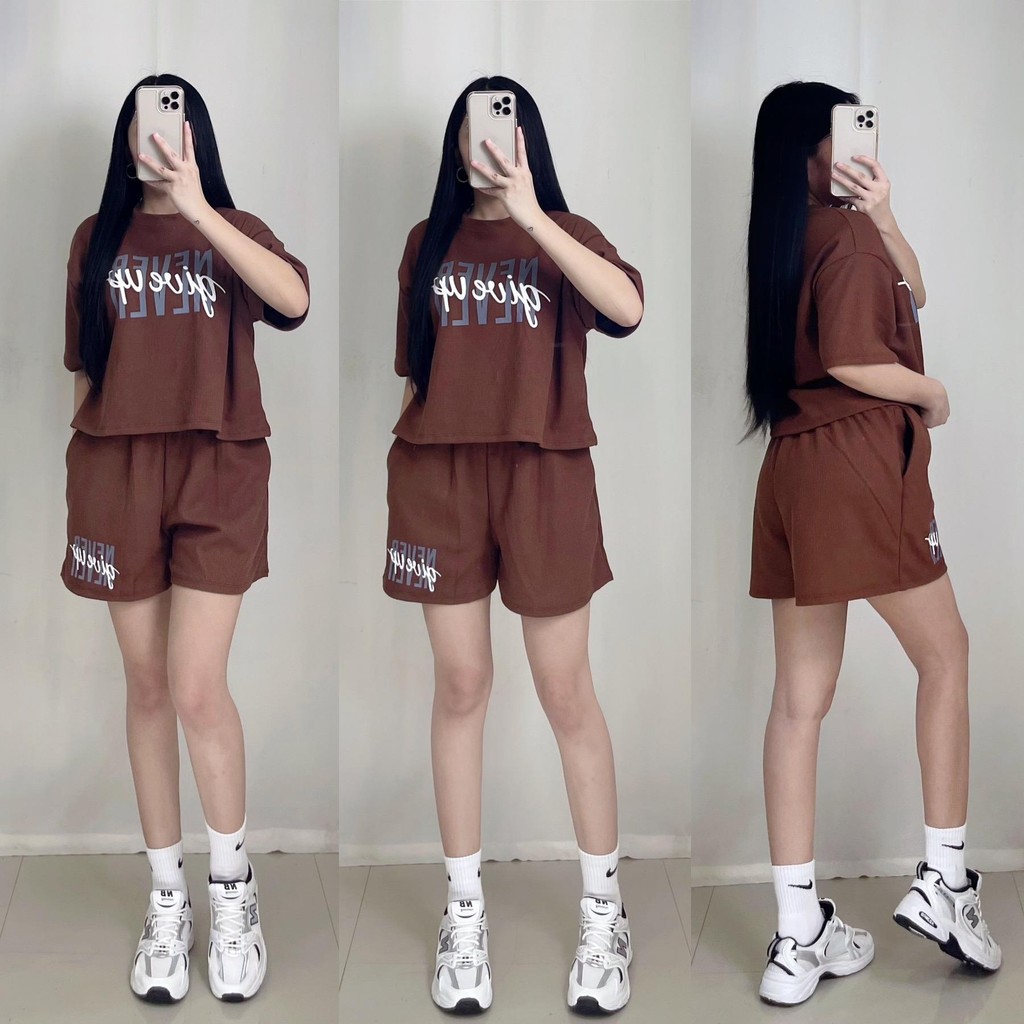 Sunny&Co Waffle Womenswear Comfort Terno Crop Top Never Give Up ...