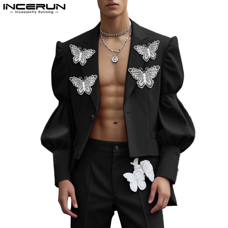 INCERUN Men Vintage Elegant Knotted Bubble Long Sleeve Blazer | Shopee ...