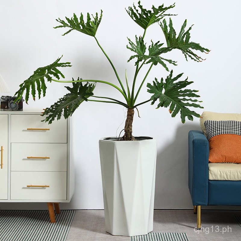 Large Ceramic Flower Pot Tall White Luxury High-end Sense Areca Palm ...
