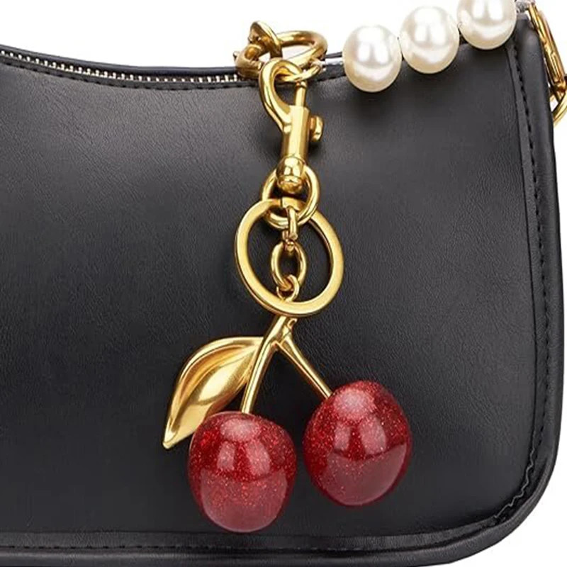 Cherry Bag Charm Red Gold Cherry Women Man Bag Pendant Glitter Resin ...