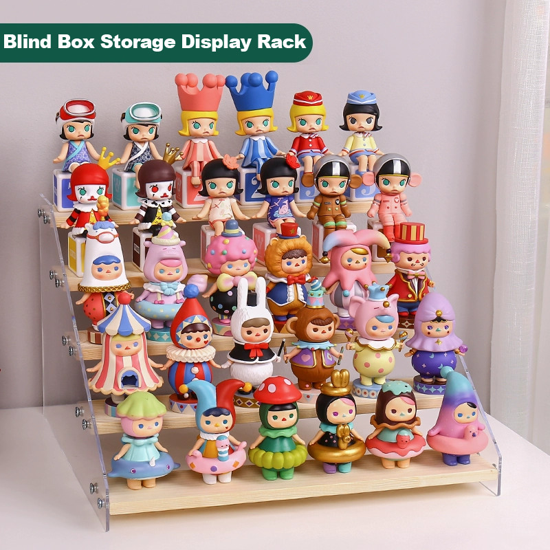3/4/5layer Ladder Acrylic Display Rack Wooden Cosmetics Action Figures ...