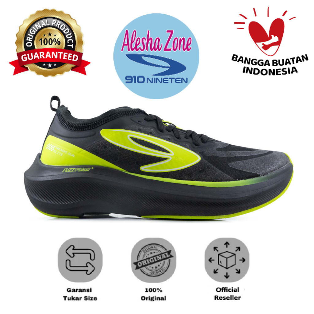 HITAM HIJAU Original TAKASHI RUN ELITE 910 RUNNING SHOES - BLACK/NEON ...