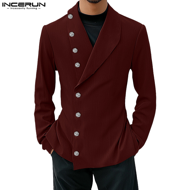 INCERUN Men Vintage Fashion Button Design Slim Solid Color Casual ...