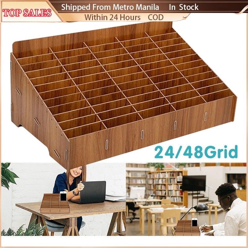 [TOP SALES] 24/48 Grid Mobile Phone Storage Box Wooden Desktop Phone ...