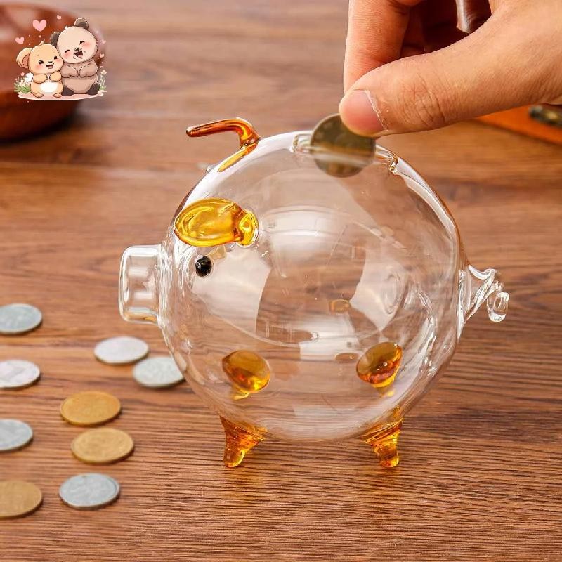 Pig Piggy Bank Money Cute Transparent Glass Souvenir Birth Coin Banks ...