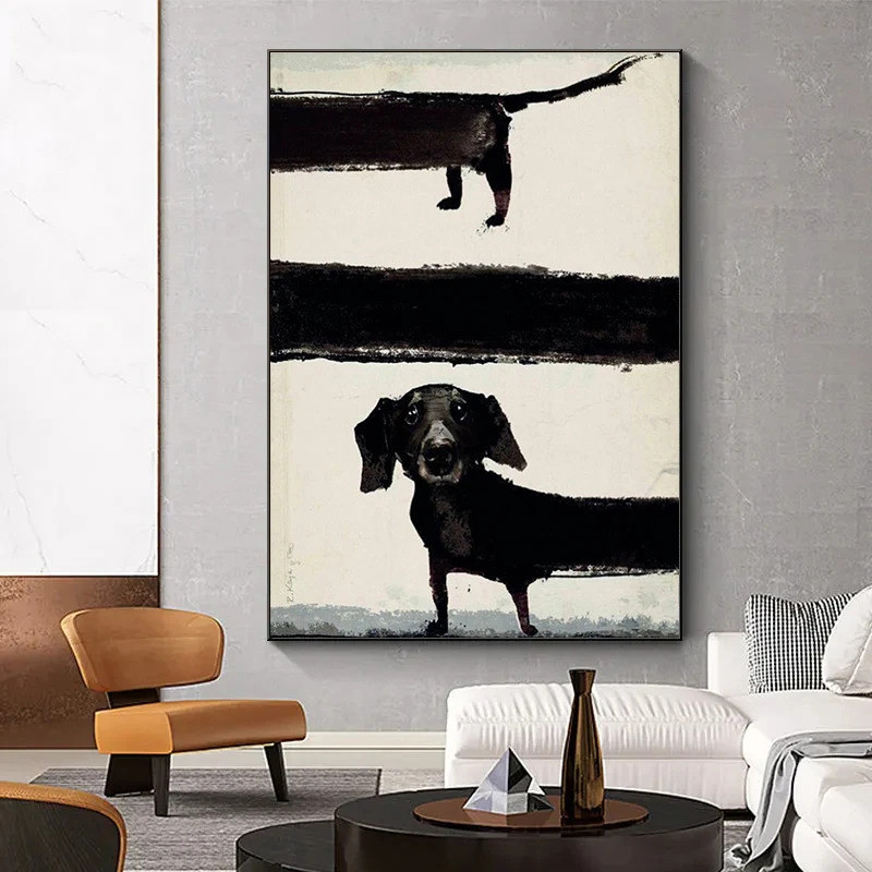 Modern Funny Animals Wall Art Poster Prints Abstract Black Dog ...