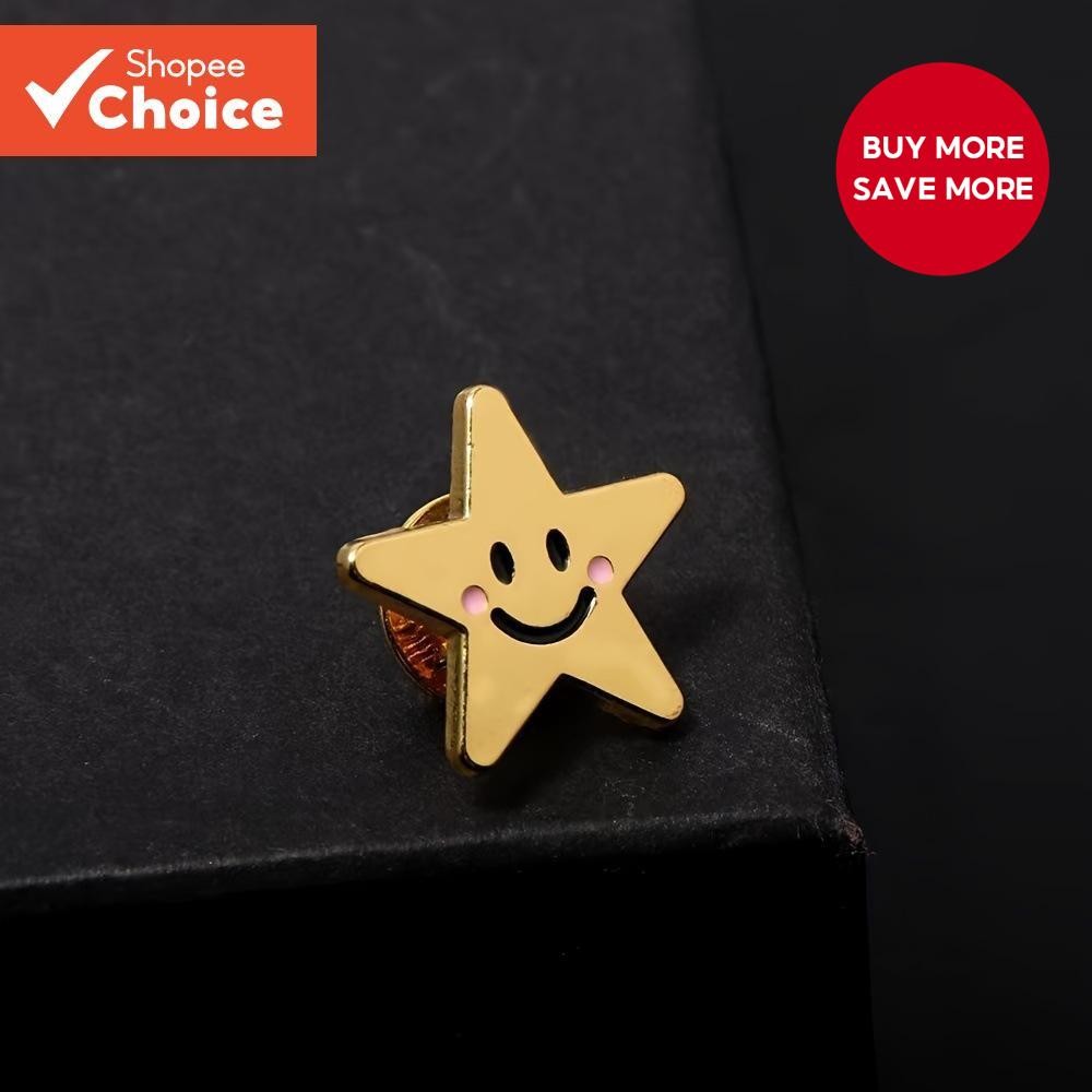 Smiling Face Gold Color Star Shape Novelty Enamel Pin Lapel Pins Brooch ...