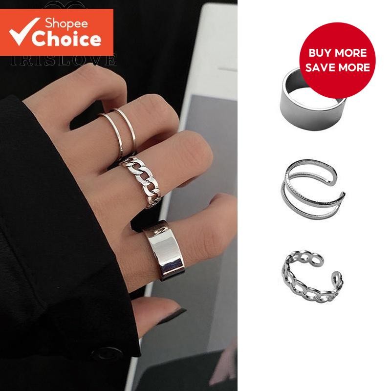 3Pcs Set Vintage Hip Hop Hollow Geometric Open Rings for Women Men Cool Finger Accessories ...