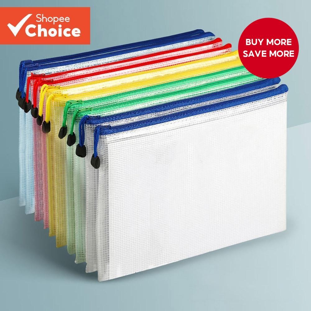 A4 Color Transparent Mesh Zipper Bag File Storage Bag Student Exam ...