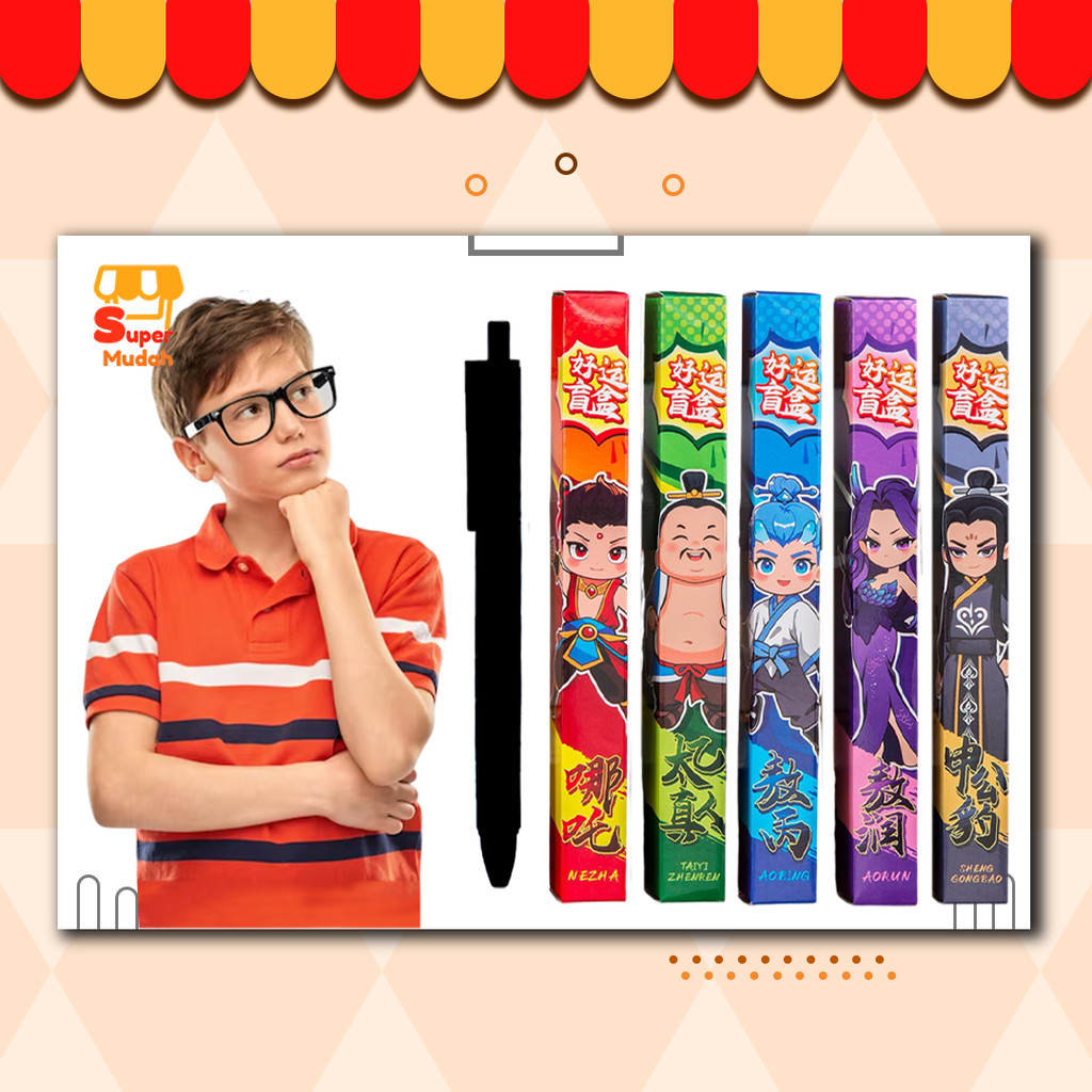 NeZha Pen Blind Box Gel Pen 0.5mm Black Ink Creative Stationery For ...
