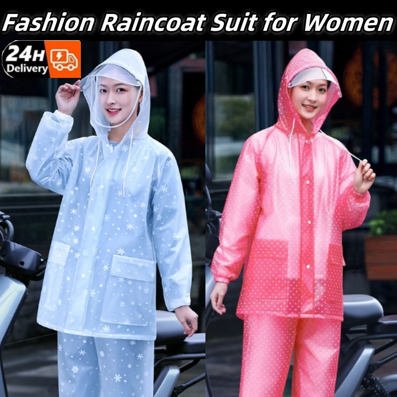 【24H SHIP】High-Quality Raincoat Set for Adults Women Reusable Rainwear ...