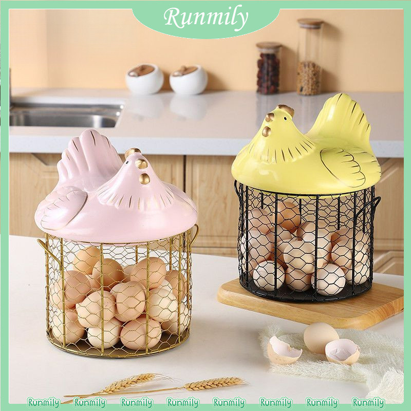 Creative Large Ceramic Egg Storage Basket With Lid Kitchen Organizer ...