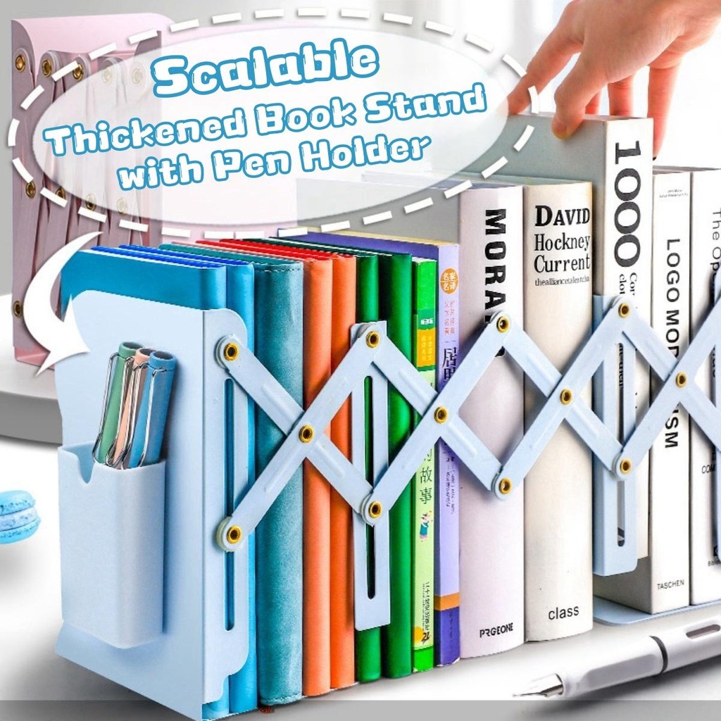 Telescopic Bookshelf Desktop Bookend with Pen Holder Multi Compartments ...