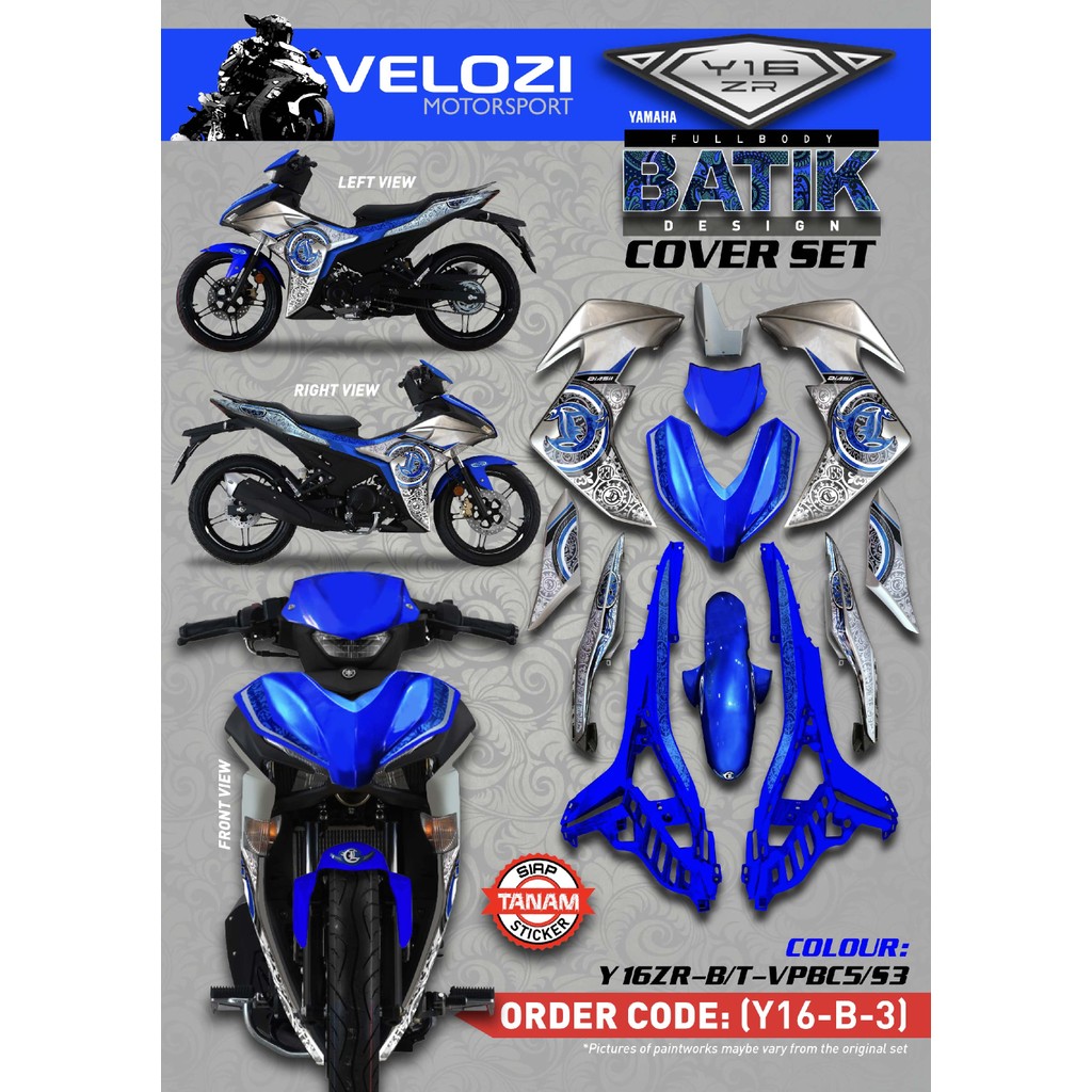Cover Set VELOZI YAMAHA Y16ZR Coverset Batik Design Biru Silver Sticker ...