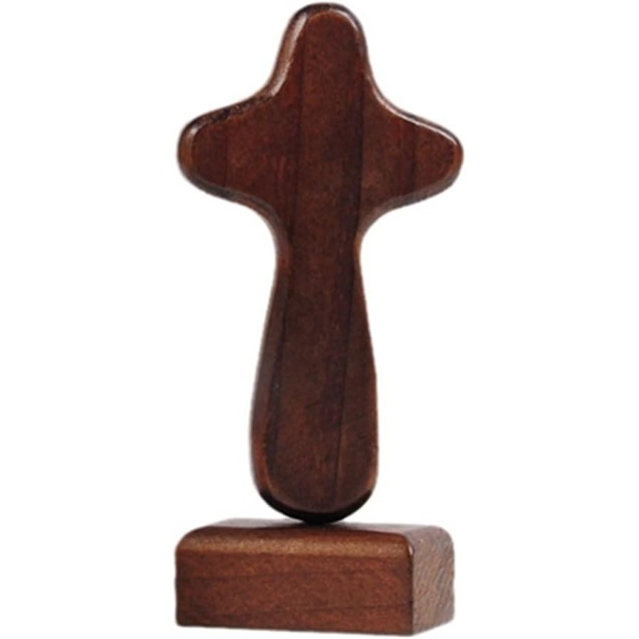 Wooden Standing Cross Statue Figurine Wood Handholding Pocket Comfort ...
