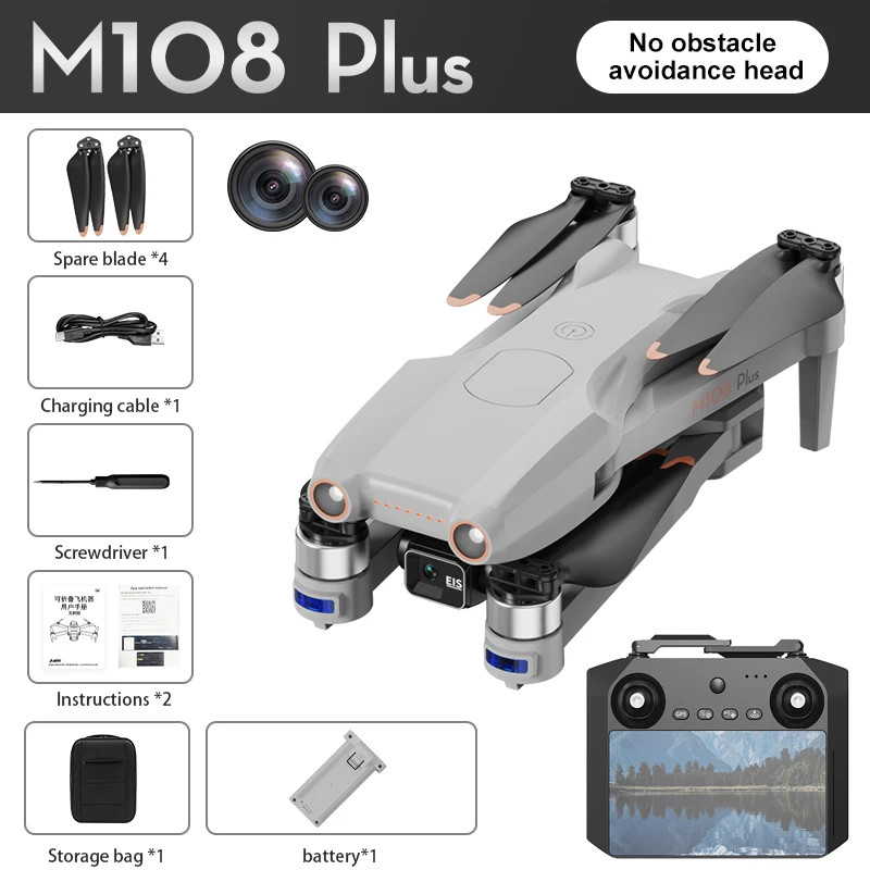 Large Screen RC M108 Plus Drone with 8K Professional GPS 3-Axis GImbal ...