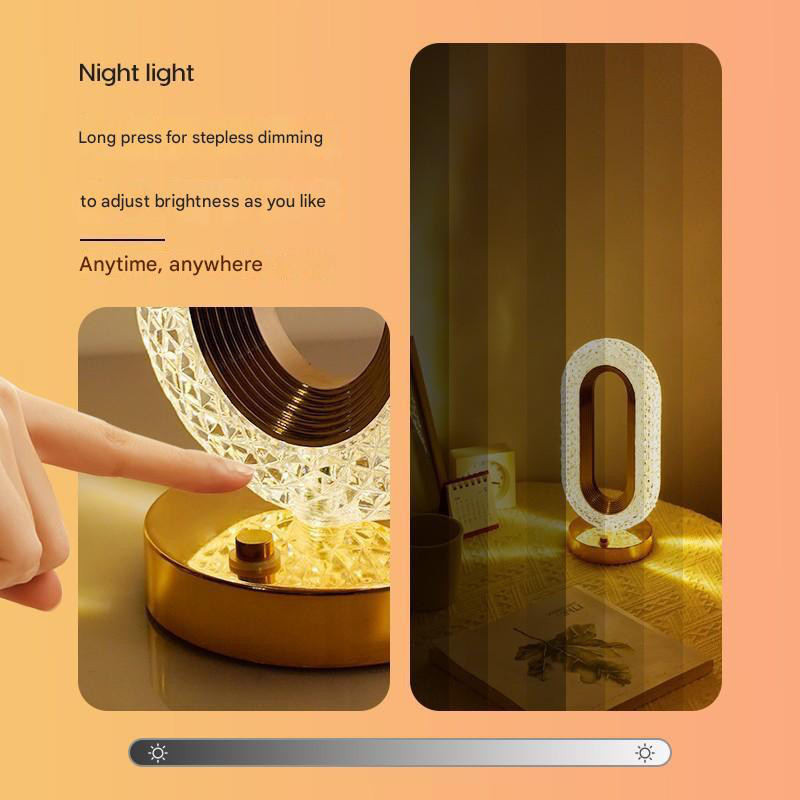 LED Crystal Table Lamp High-End Bedroom Bedside Night Light Three-Color ...
