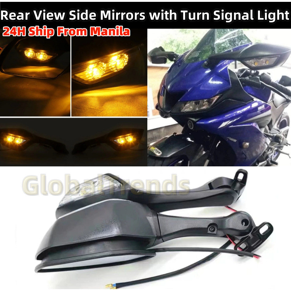 COD Motorcycle Rearview Rear View Side Mirrors with LED Turn Signal ...