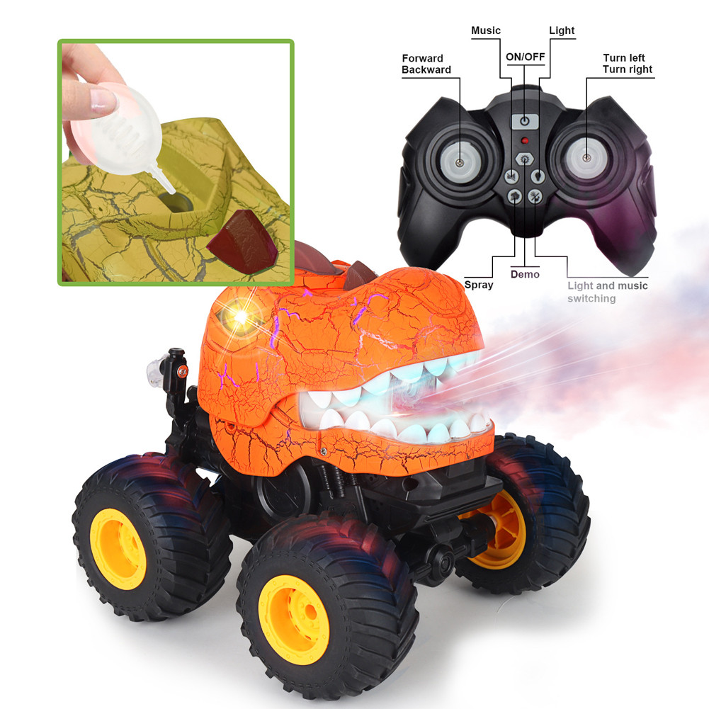 Dinosaur Remote Control Car 360 Rotating 2.4Ghz RC Truck with Spray ...