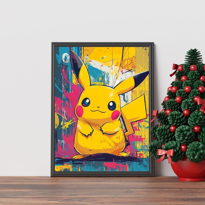 Pikachu Graffiti Art Poster - Yellow Background Splatter Style ...