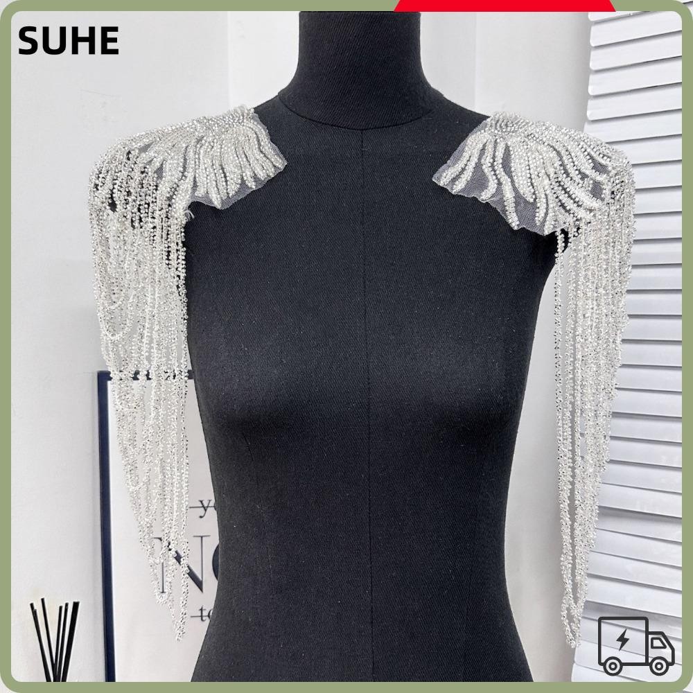 HI-SUHE 1PC Beaded Uniform Epaulets, Unisex Fringed Sequined Party ...