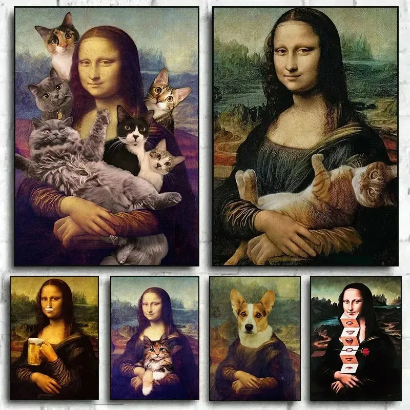 Funny Mona Lisa Wall Art Paintings, Canvas Printed Posters, Famous ...