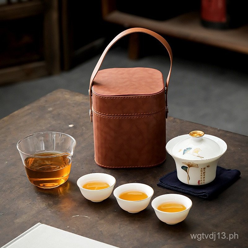 Travel Tea Set Outdoor Portable Bag Quick Tea Set One Pot Three Cups ...