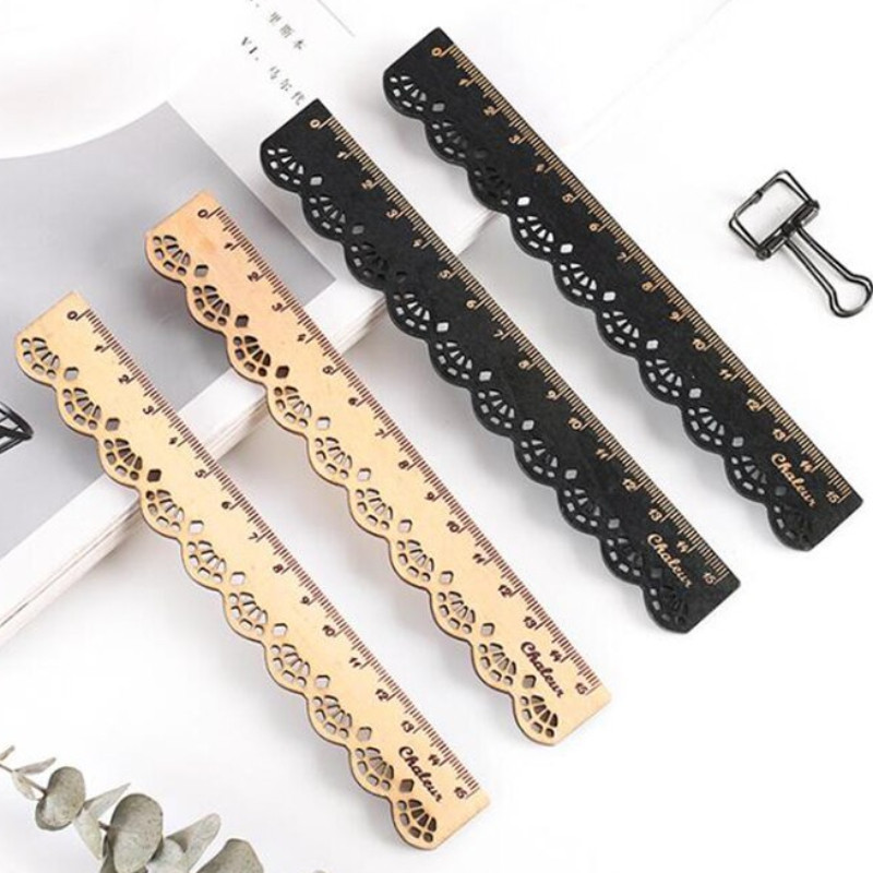 1PCS Retro Sweet Lace Wooden Ruler Grid Ruler Small Ruler Lace Wave ...