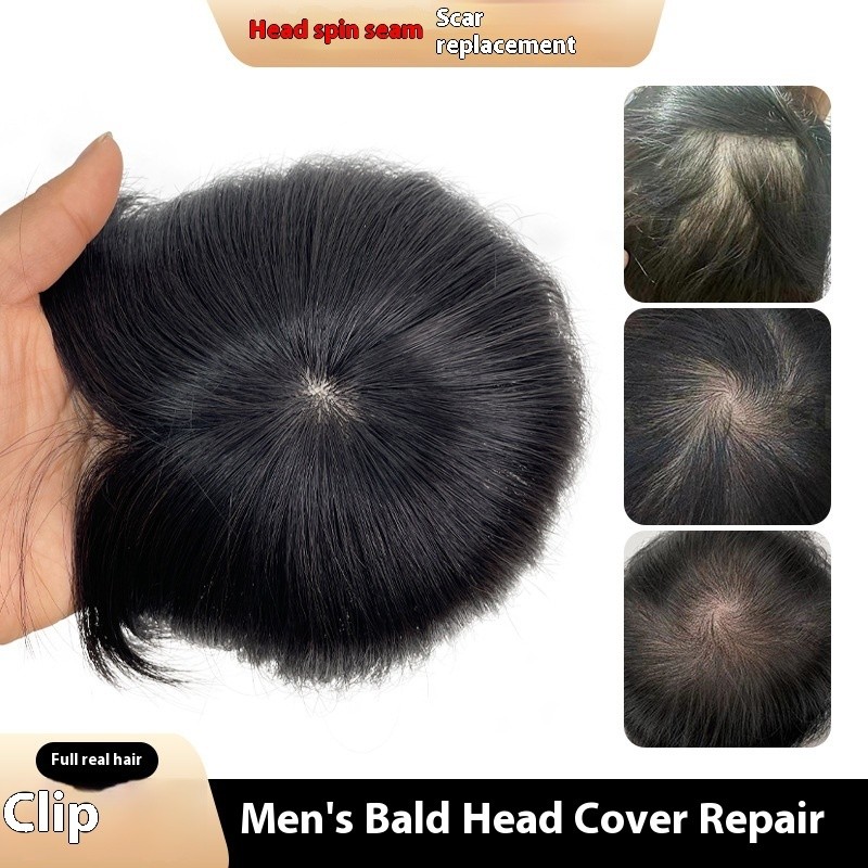 100% Human Hair Piece Black Hair Topper Hair Replacement Cover White ...