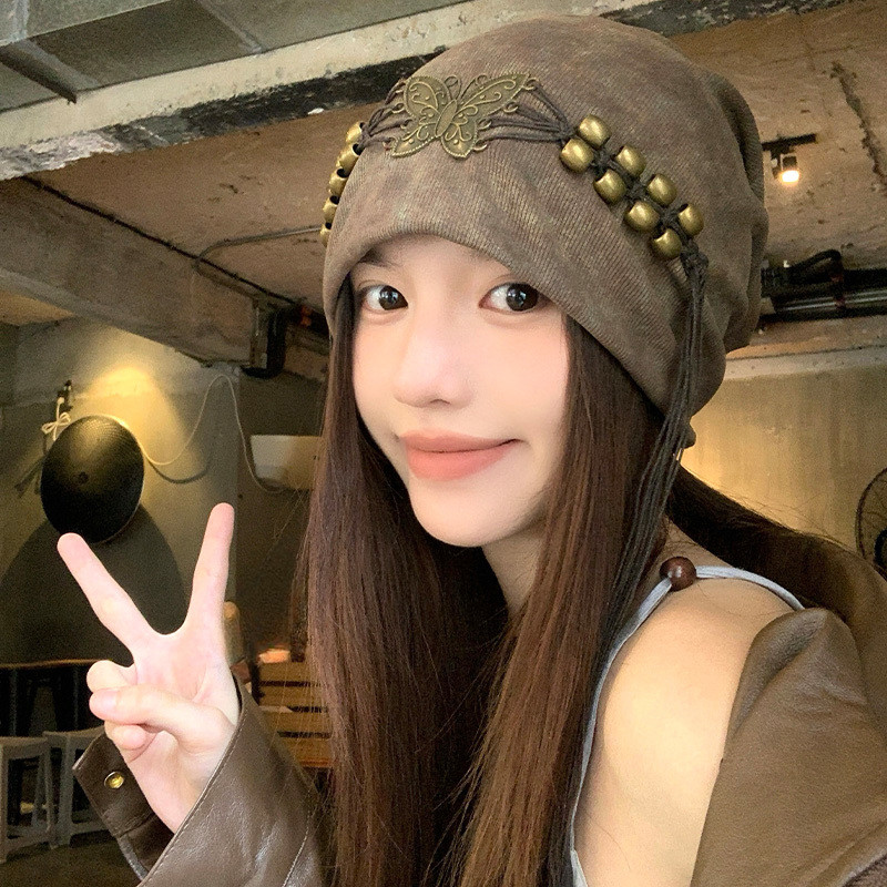 American Retro Hat Tie-Dye Streaming Beaded Cold Hat Female Hat Sweet ...