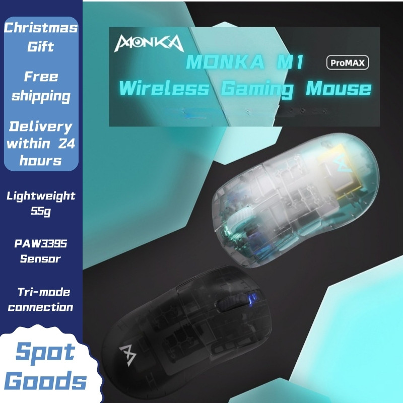 MONKA M1ProMax Lightweight Wireless Gaming Mouse PAW3395 Sensor Tri-mode Connection Suitable For ...