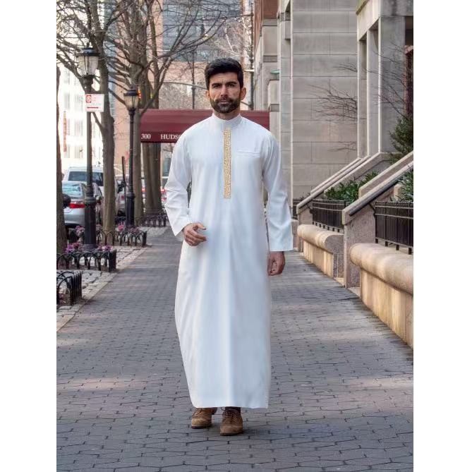 Islamic Muslim Arabic Men'S Robe Long Sleeve Embroidered Stand Collar ...