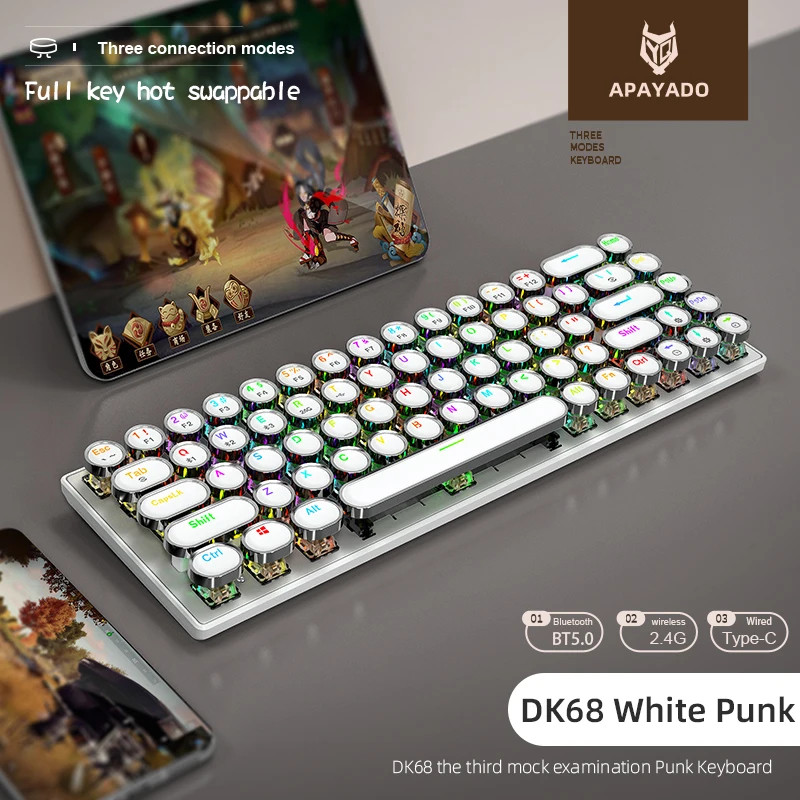 DK68 Punk Mechanical Keyboard Wireless APAYADO Dynamic RGB Lighting ...