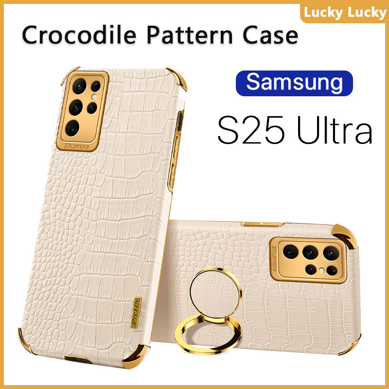 Crocodile Pattern Samsung S25 Ultra Case S24 FE Plus Casing Finger Ring ...